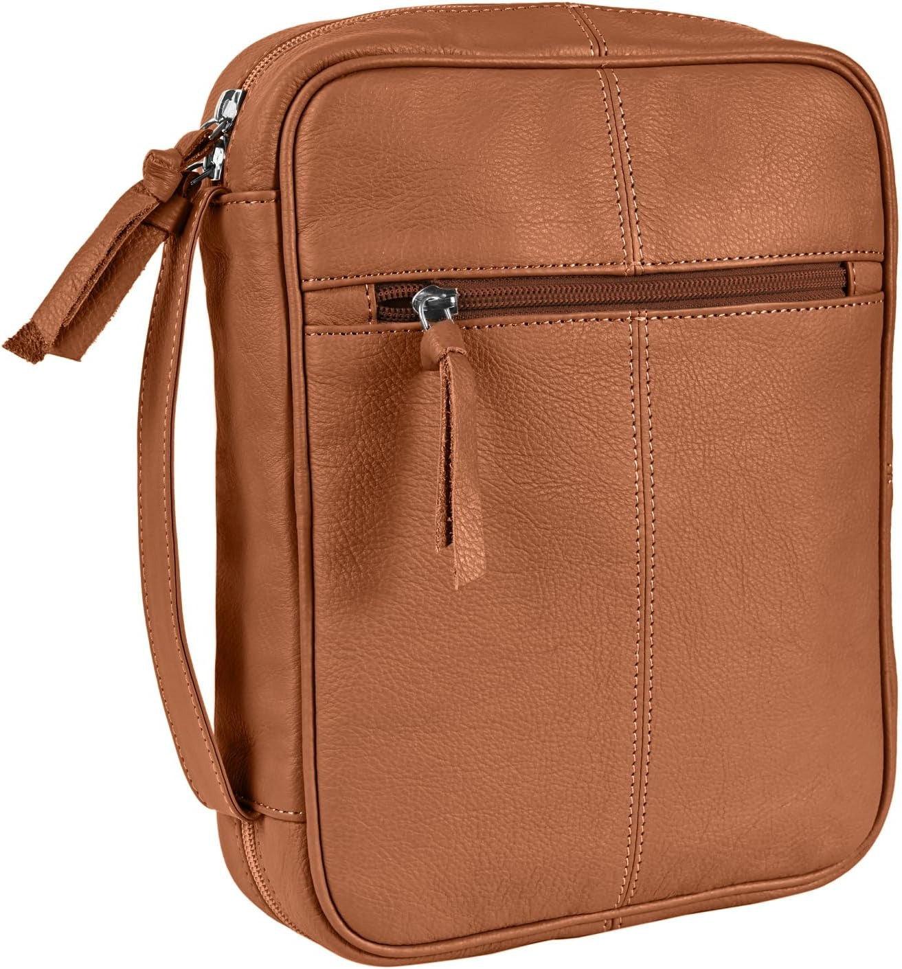 ELIZO Full-Grain Leather Bible Cover – Brown | Large Zippered ...
