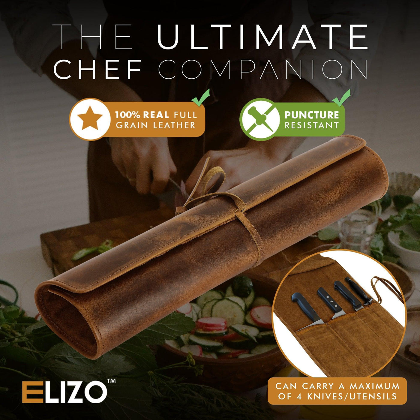 Full Grain Leather Knife Roll for Chefs